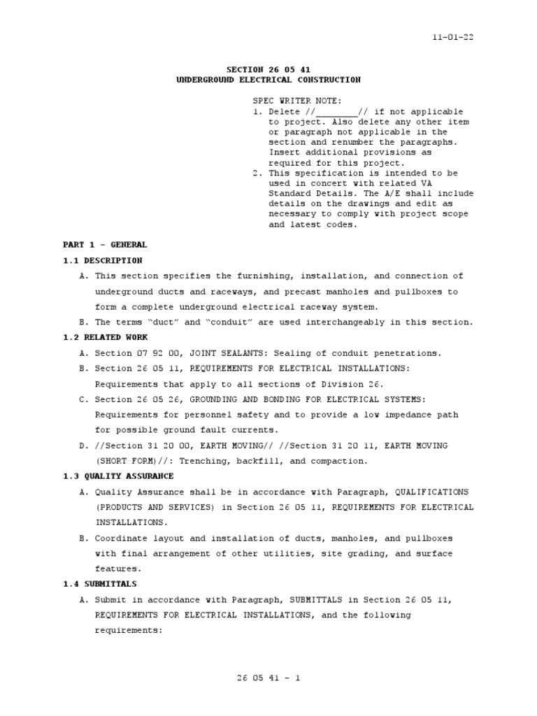 SECTION 26 05 41 Underground Electrical Construction | Download Free ...