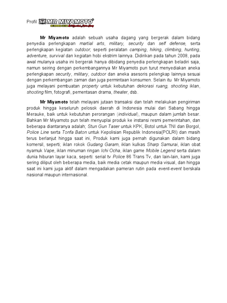 Mr Miyamoto: Perlengkapan Outdoor & Keamanan | PDF