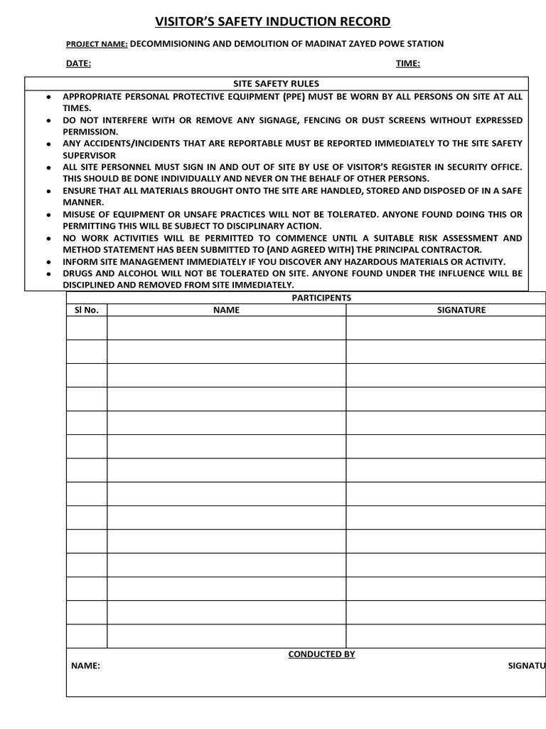 Visitors Induction | PDF