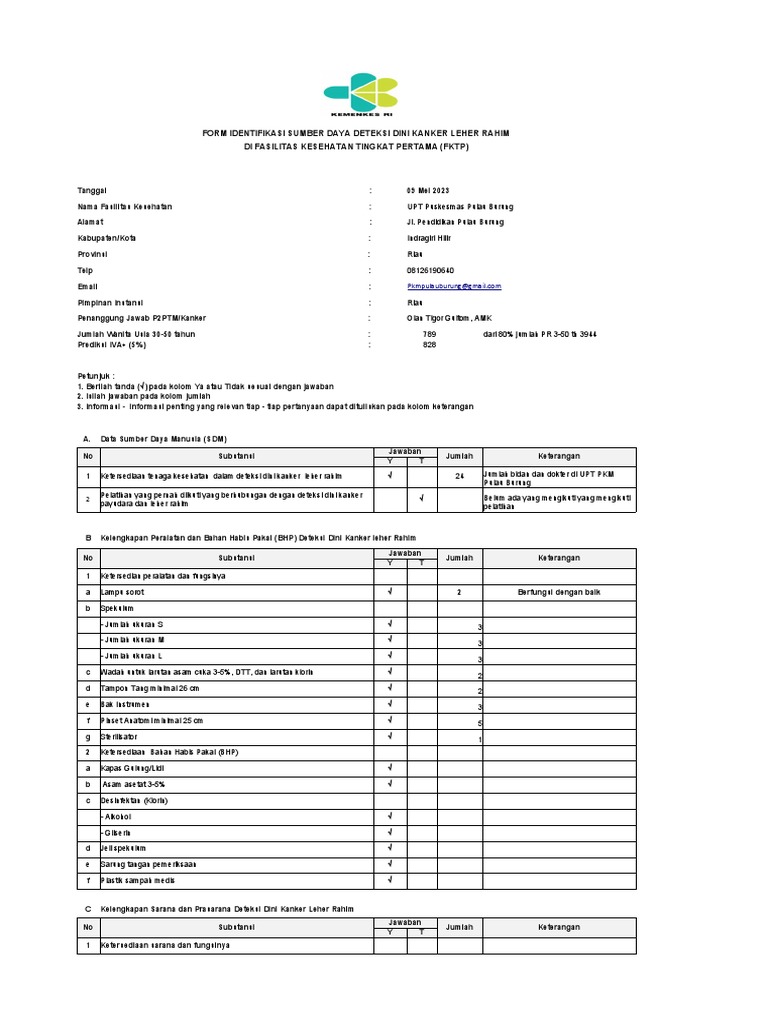 Form Identifikasi Sumber Daya Kanker_FKTP UPT PKM PULAU BURUNG | PDF