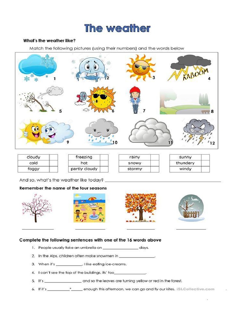 4th Grade Exercise English Seasons and Weather | PDF