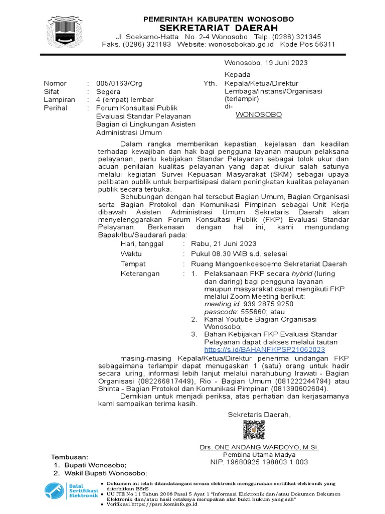 SURAT UNDANGAN FORUM KONSULTASI PUBLIK EVALUASI STANDAR PELAYANAN ...