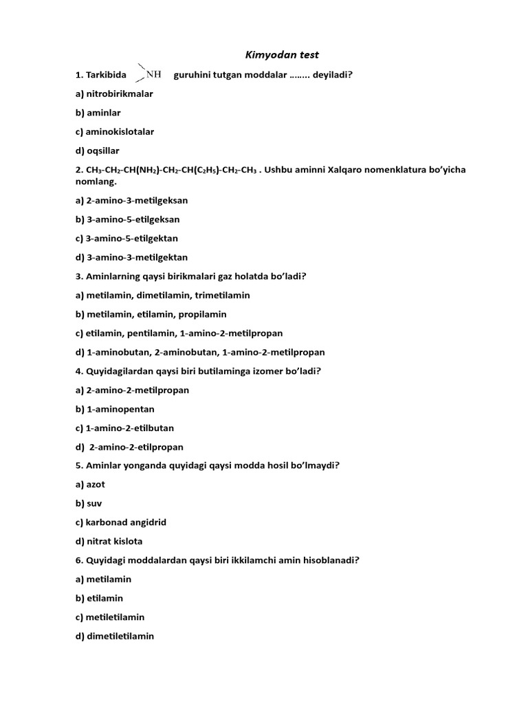 Kimyodan Test | PDF