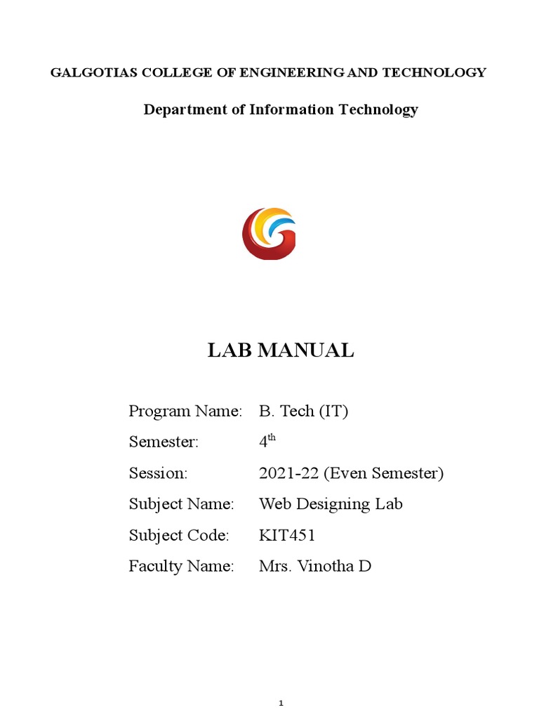 Lab Manual - KIT451 - 2021 - 22 - Even | PDF | Html Element | Html