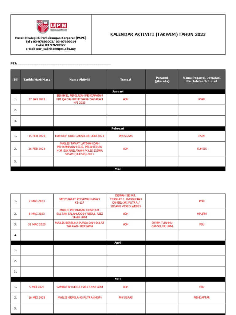 20221205114312template Takwim Upm 2023 | PDF