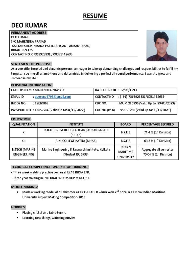 Deo Kumar Resume 2021. | PDF