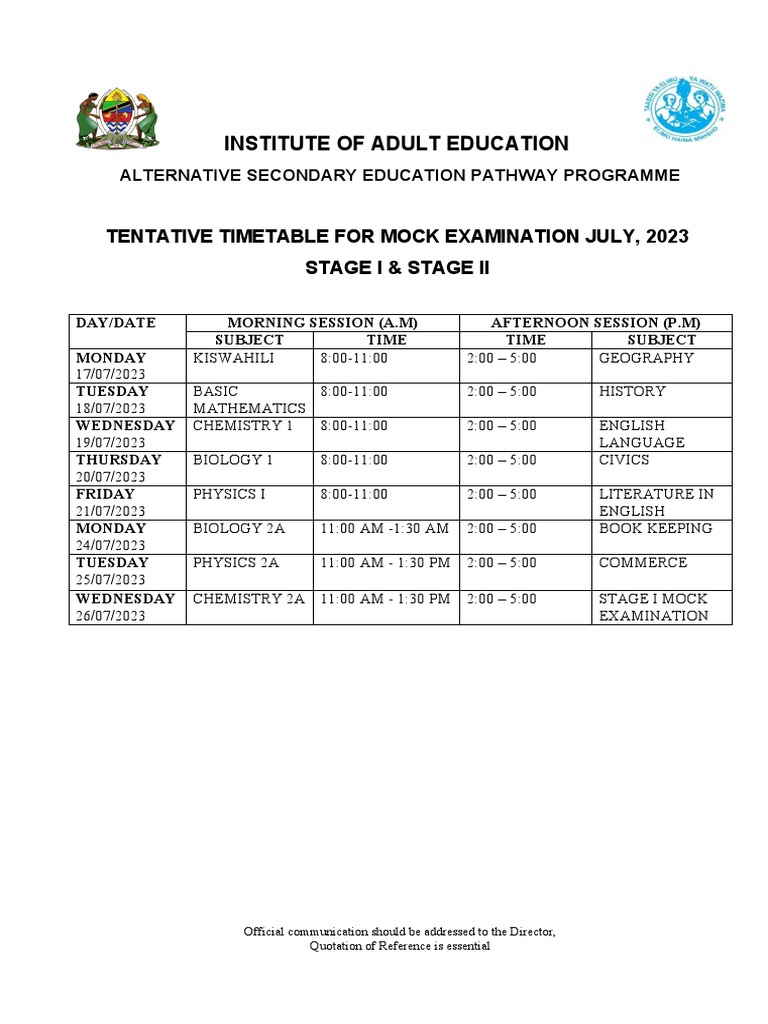 Mock Time Table 2023-1 | PDF