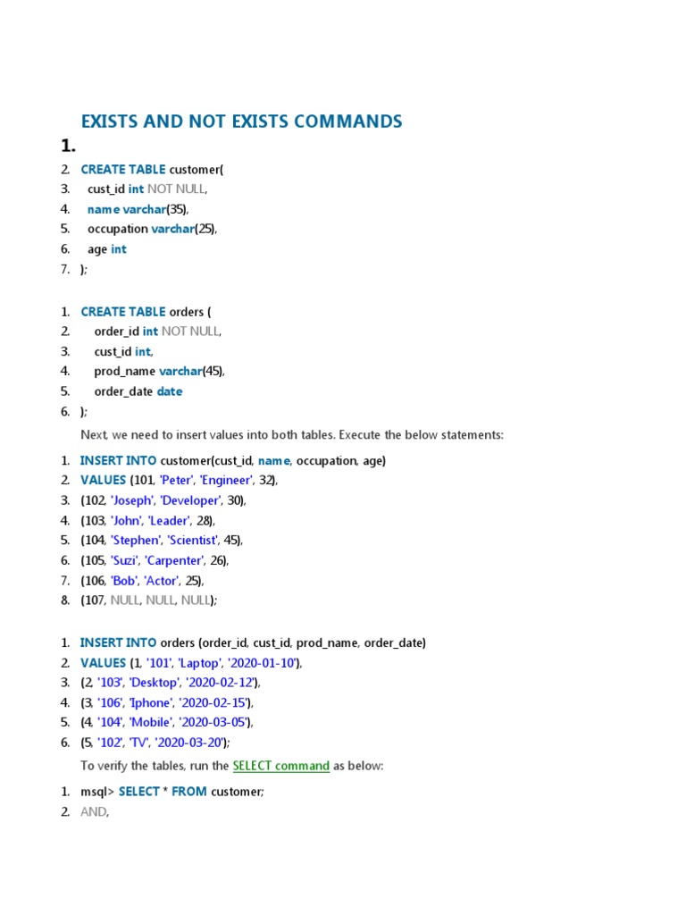 Exists and Not Exists Commands | PDF