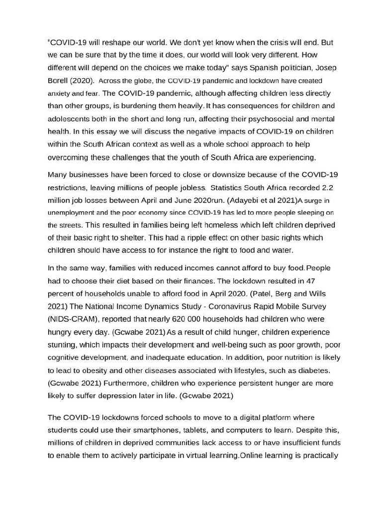 Essay On How Covid Affected Children's Lives | PDF
