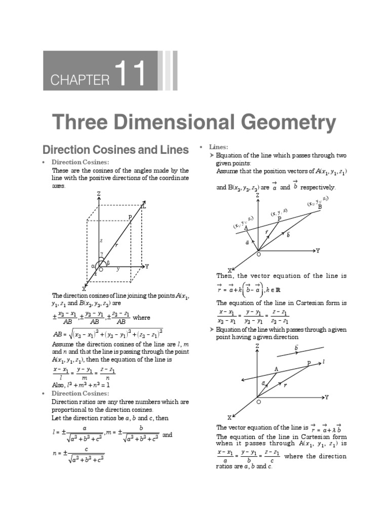 Three Dimensional Geometry: Direction Cosines and Lines | PDF | Plane ...
