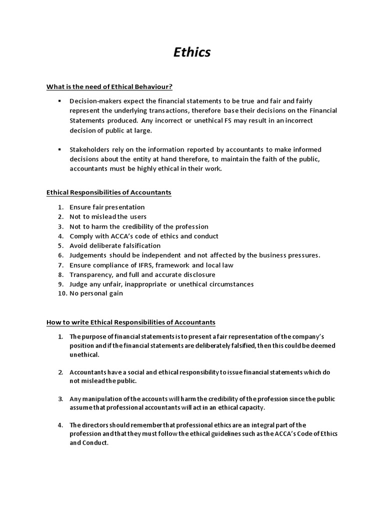 Final Ethics Handout | PDF | Accounting | Financial Statement