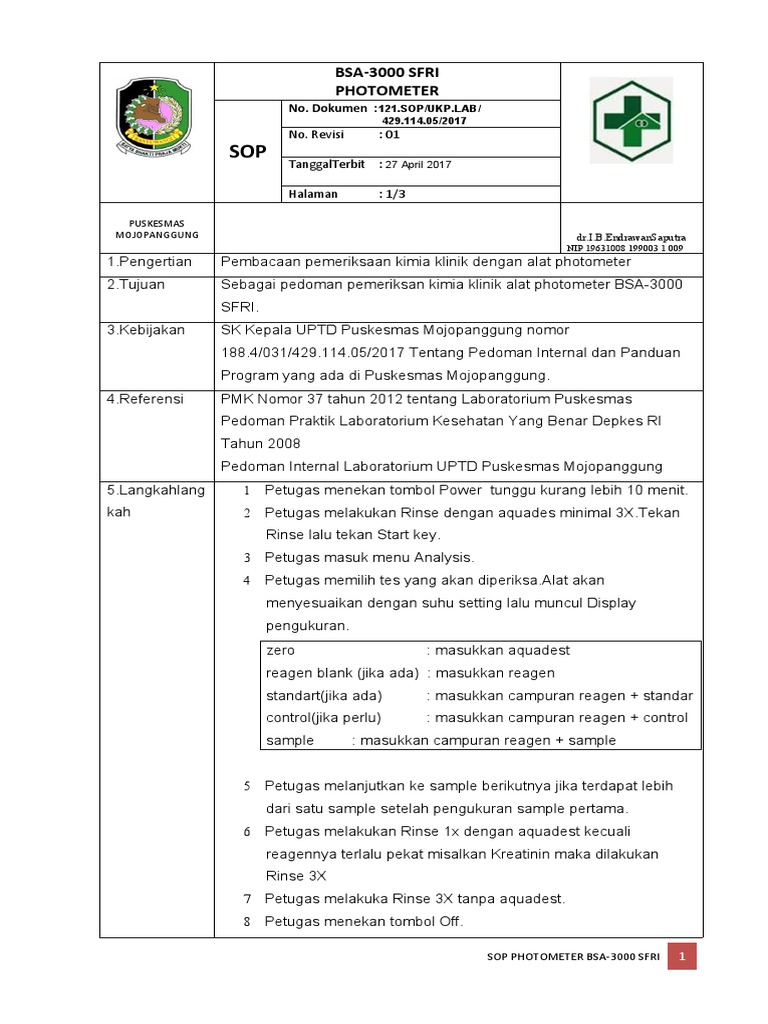 8.1.1.1. Sop Photometer Bsa-3000 Sfri | PDF