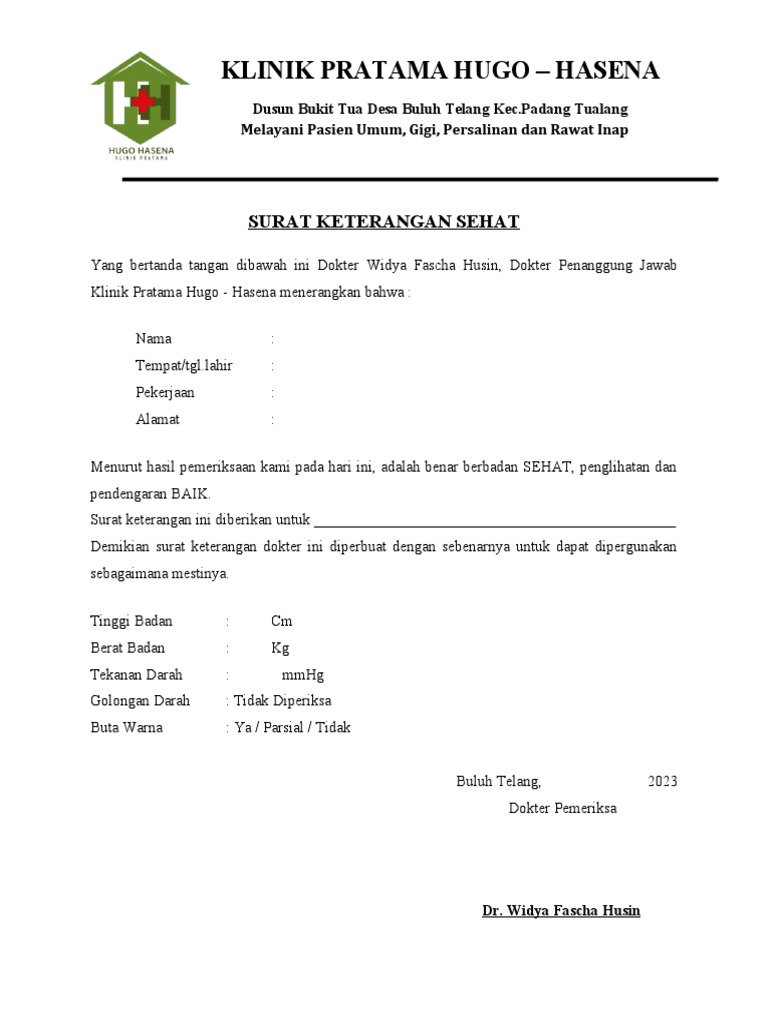 Surat Sehat Klinik | PDF