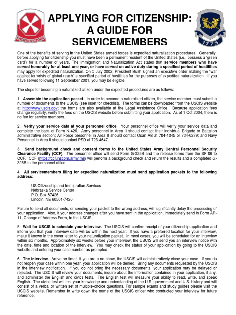 Applying For Citizenship - A Guide For Servicemembers | PDF ...