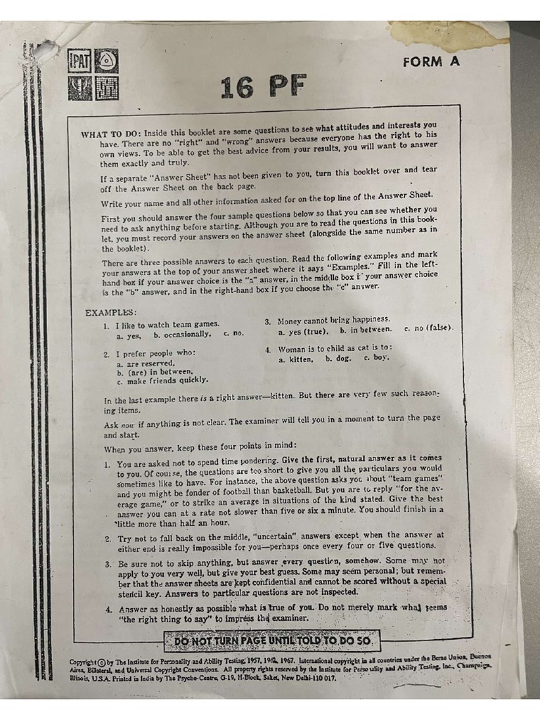 16PF Questionnaire | PDF