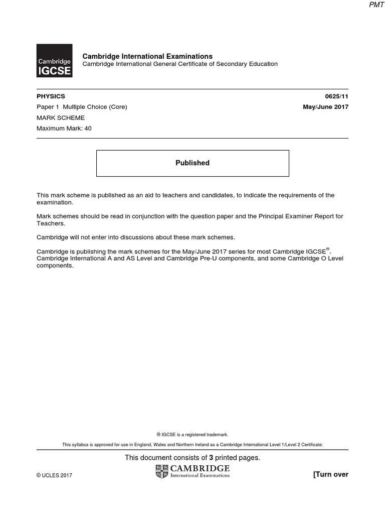 June 2017 (v1) MS - Paper 1 CIE Physics IGCSE | PDF | Vocational ...