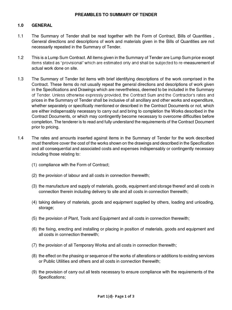 6 - Preambles To Summary of Tender | PDF | Deep Foundation | Cost