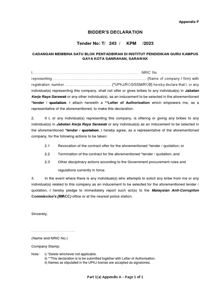 3A - Bidders Declaration | PDF