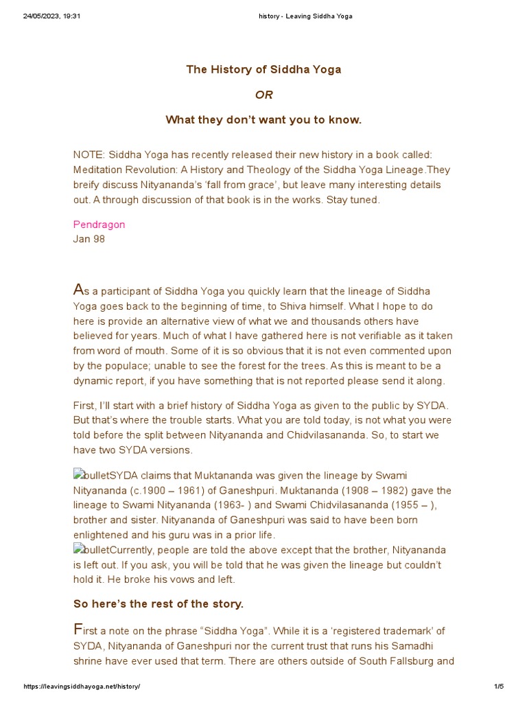Unveiling Siddha Yoga's Controversial History | PDF | Meditation | Yoga