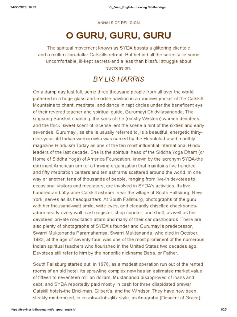 O - Guru - English - Leaving Siddha Yoga | PDF | Spirituality | Hindu ...