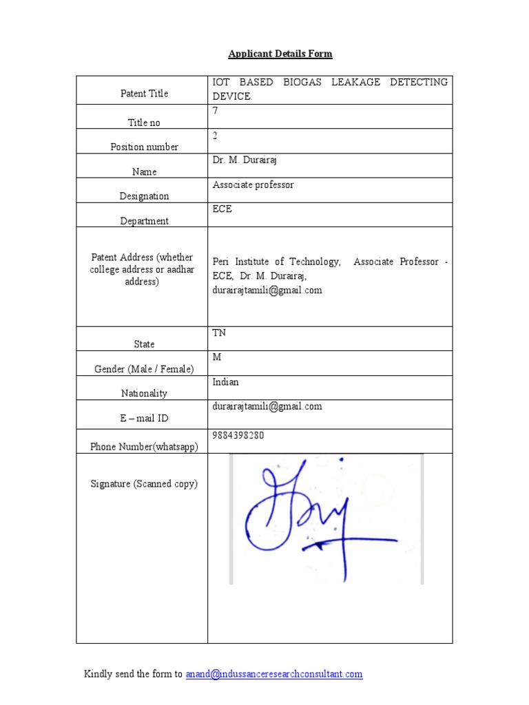 Applicant Form (PATENT) - IRC | PDF Applicant Form (PATENT) - IRC | PDF