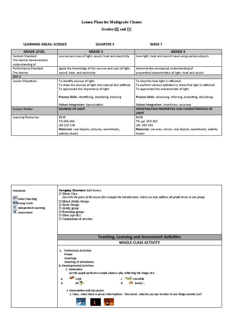 Lesson Plans For Multigrade Classes (Repaired) | Download Free PDF | Mirror | Light