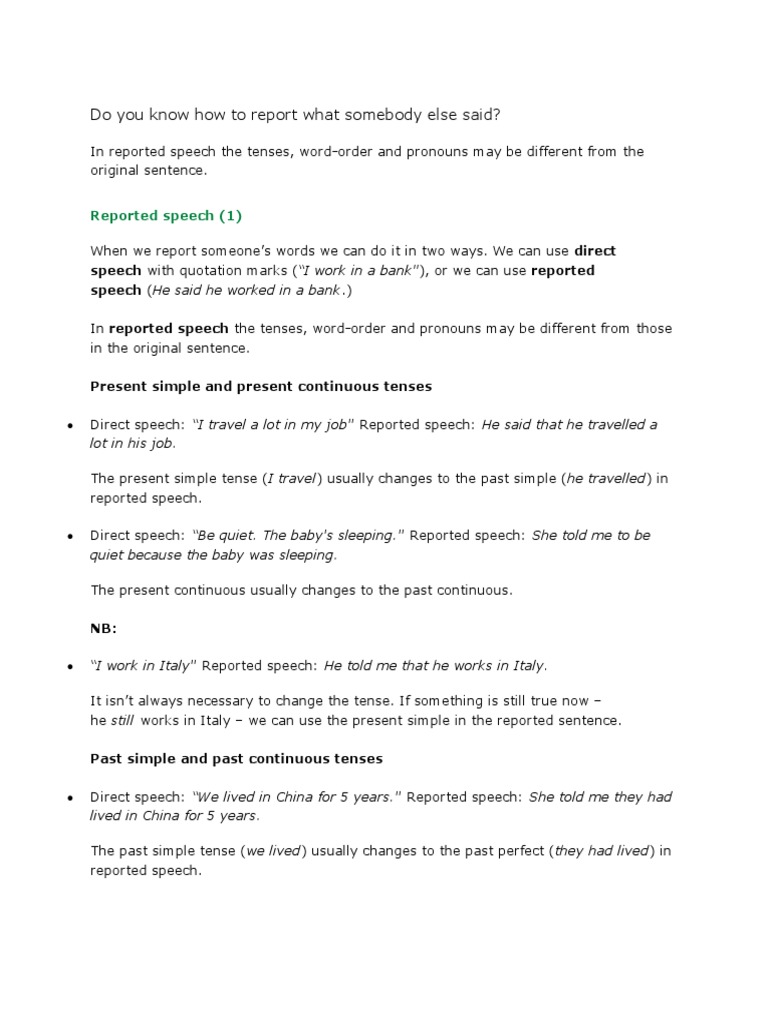Reported Speech Pdf Question Semantic Units