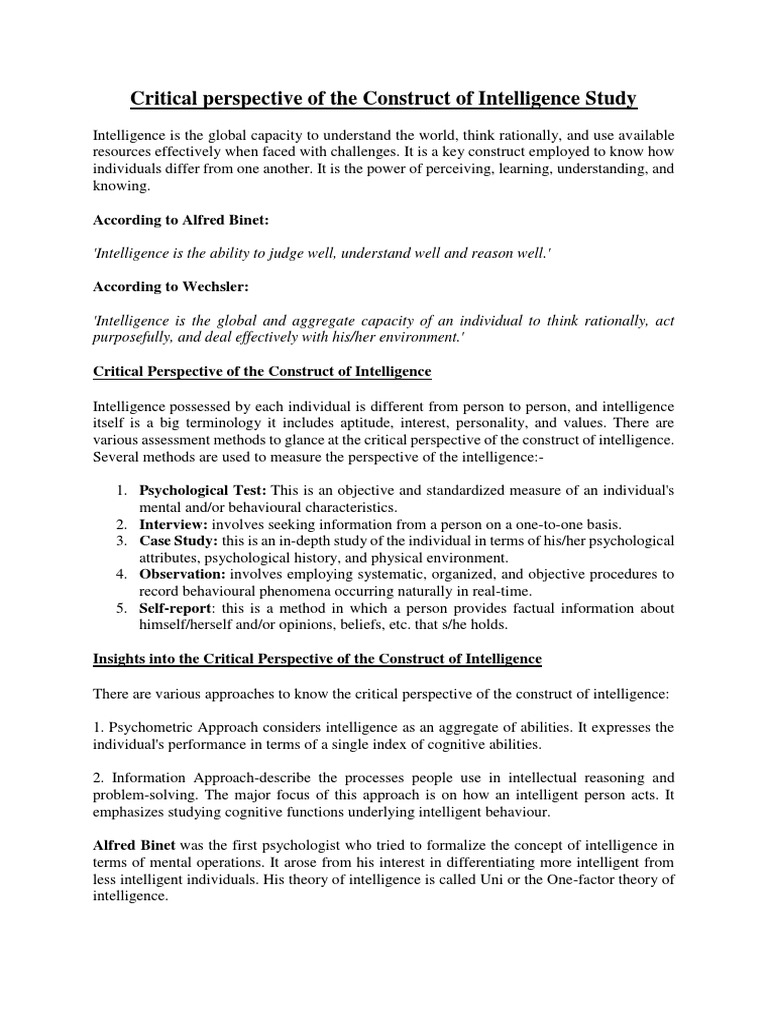 Critical Perspective of The Construct of Intelligence Study | PDF ...