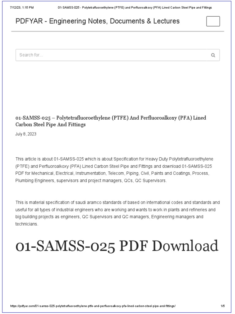 01-SAMSS-025 - Polytetrafluoroethylene (PTFE) and Perfluoroalkoxy (PFA ...