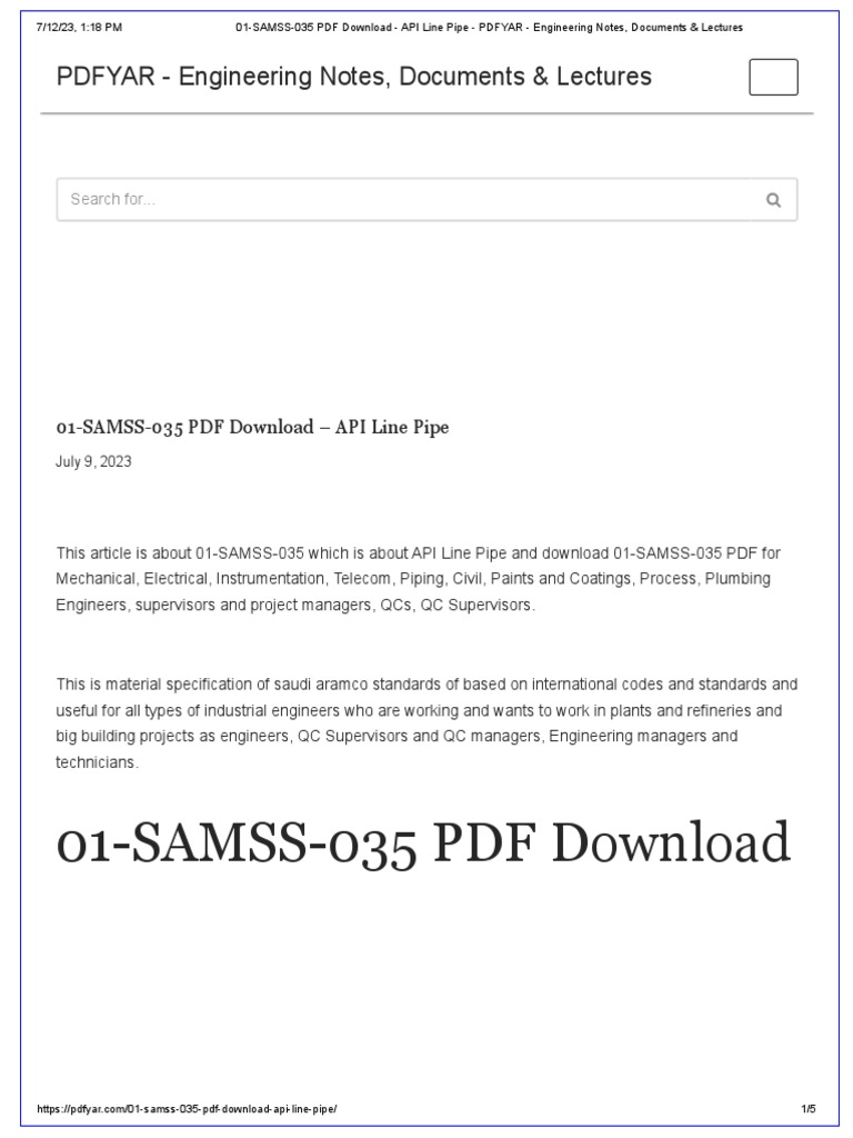 01-SAMSS-035 PDF Download - API Line Pipe - PDFYAR - Engineering Notes ...