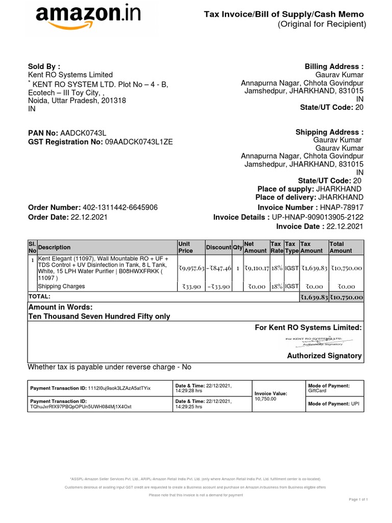 Invoice Water Purifier | Download Free PDF | Invoice | Business