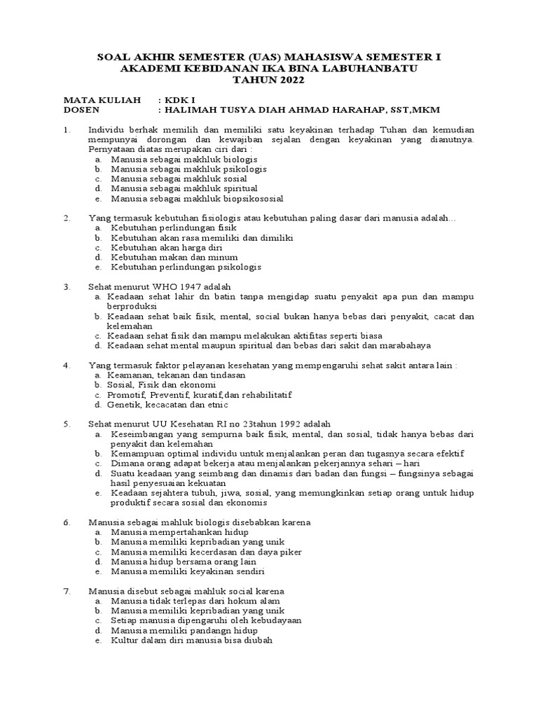 Soal Uas KDK 2022 | PDF | Pengembangan Diri | Kesehatan Holistik