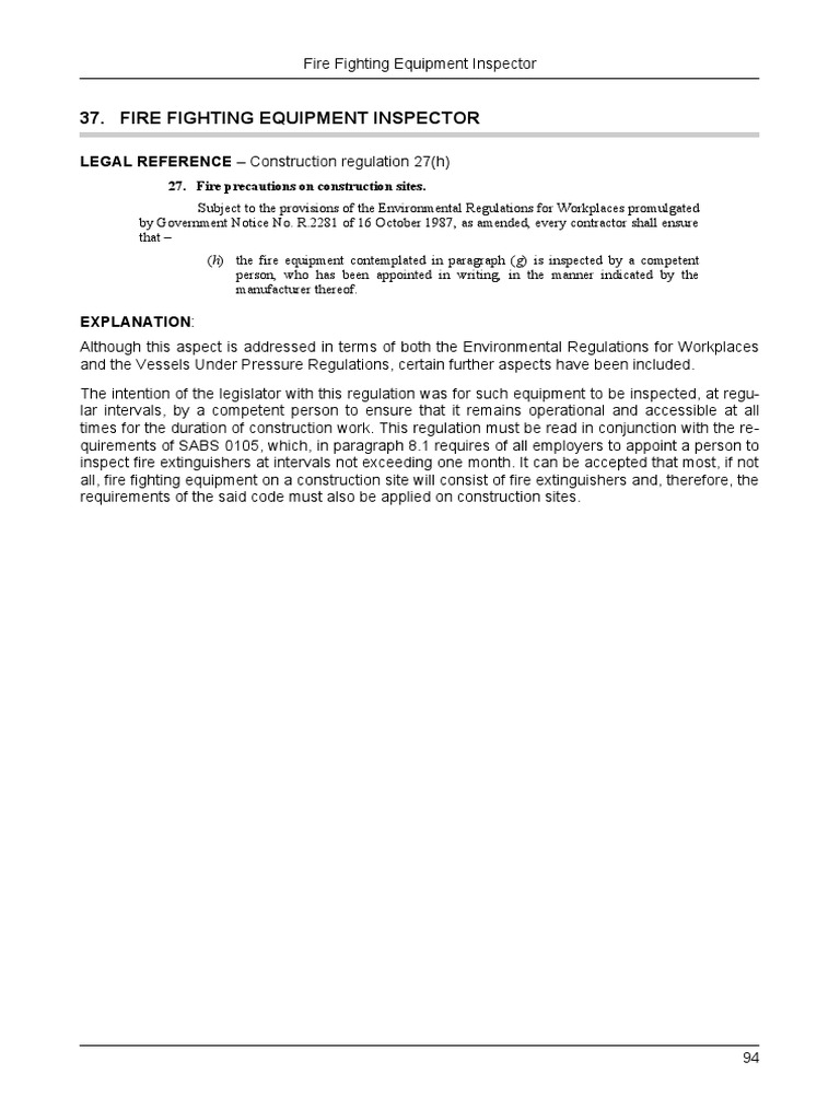 37 Fire Fighting Equipment Inspector | PDF | Working Conditions | Labor ...