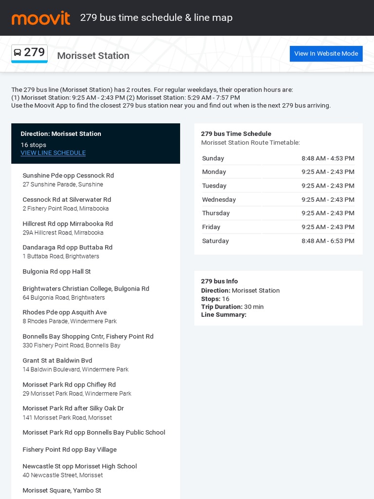 Morisset Station: 279 Bus Time Schedule & Line Map | PDF | Public ...
