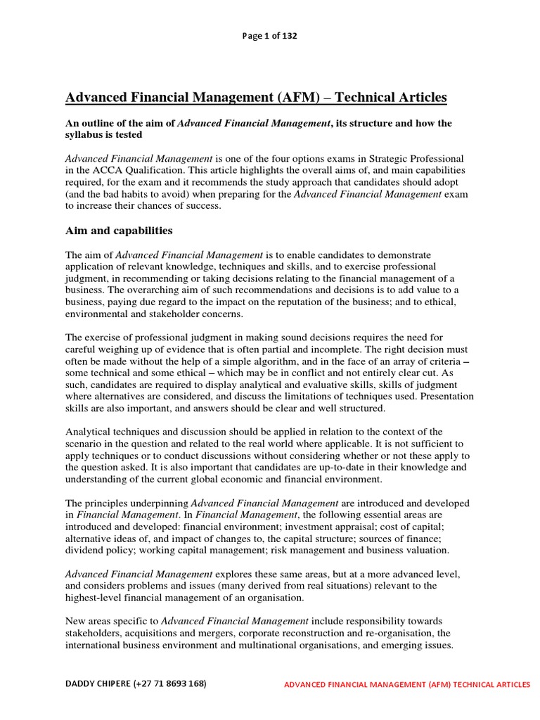 Advanced Financial Management AFM - Technical Articles | PDF | Cost Of Capital | Valuation (Finance)