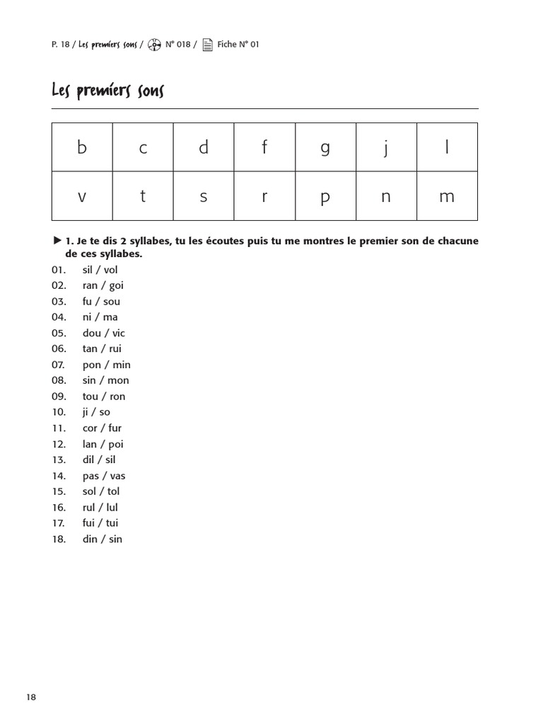 Exercices sur les premiers sons en syllabes | PDF | Arts du langage et ...