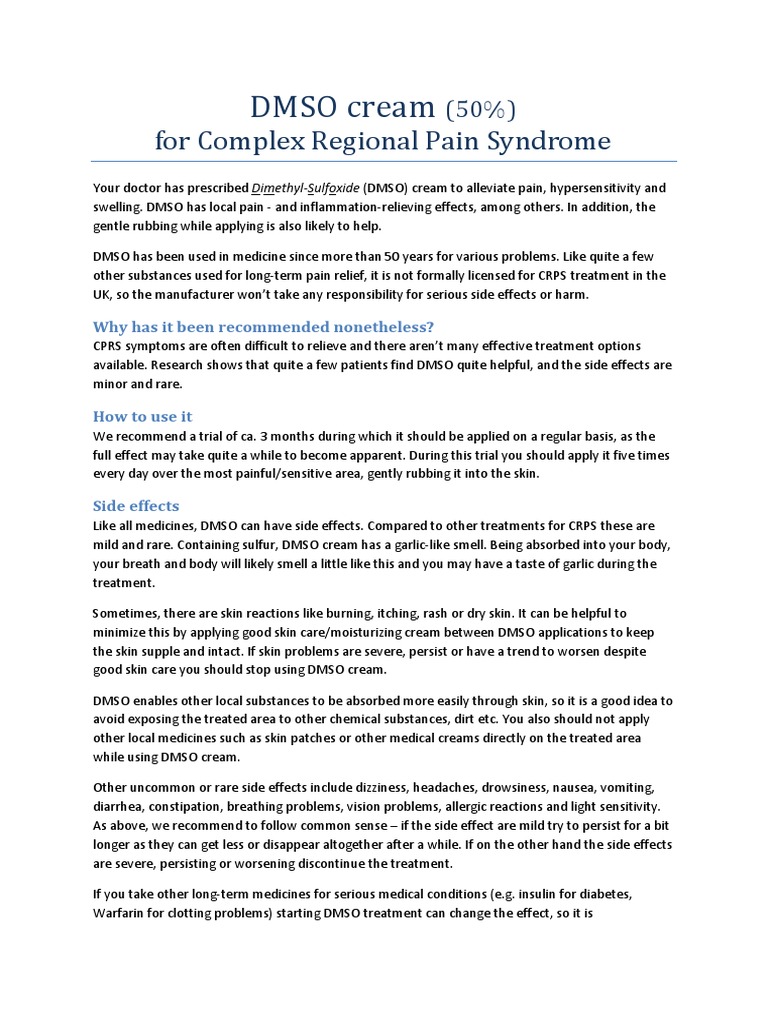 DMSO CRPS Patient Leaflet | PDF | Dimethyl Sulfoxide | Pain