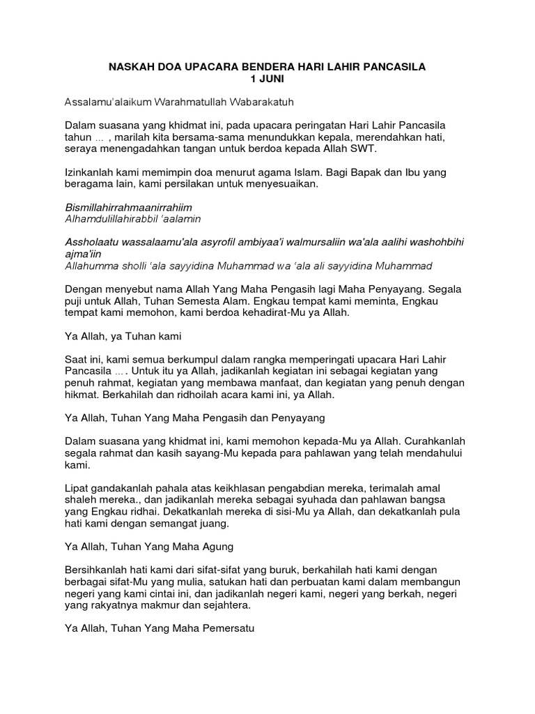 Doa Upacara Harlah Pancasila PDF - Masagipedia | PDF | Kajian Bahasa Asing