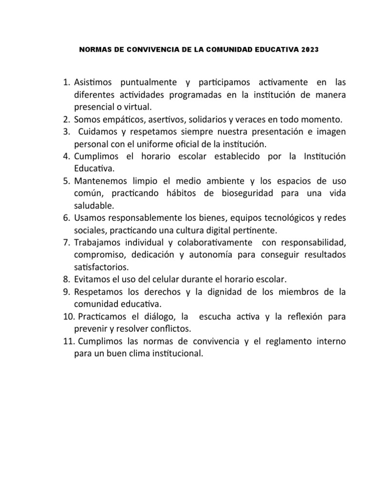 Norma de Convivencia - 2023 | PDF