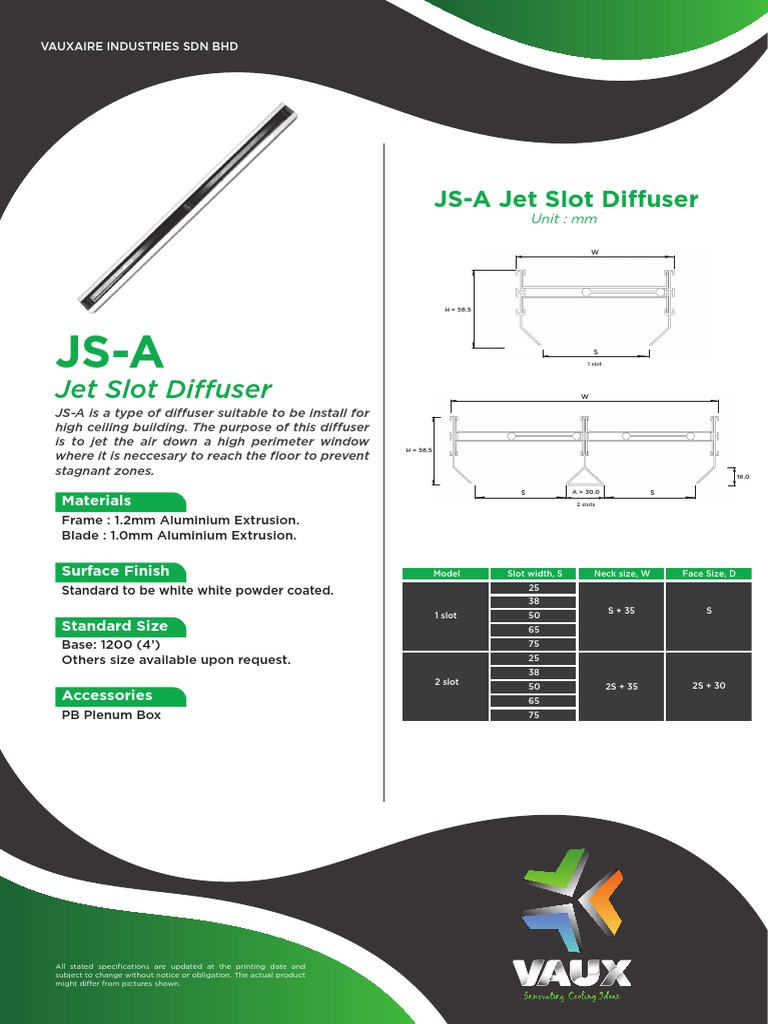 Vauxaire Catalog JS A Jet Slot Diffuser A4 210Wx297H Portrait | PDF | Industrial Processes ...