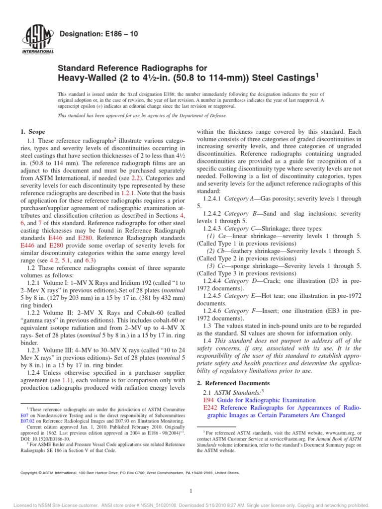 ASTM E0186 - 10 RT Referece STD (2 4.5) | PDF | Radiography | Casting ...