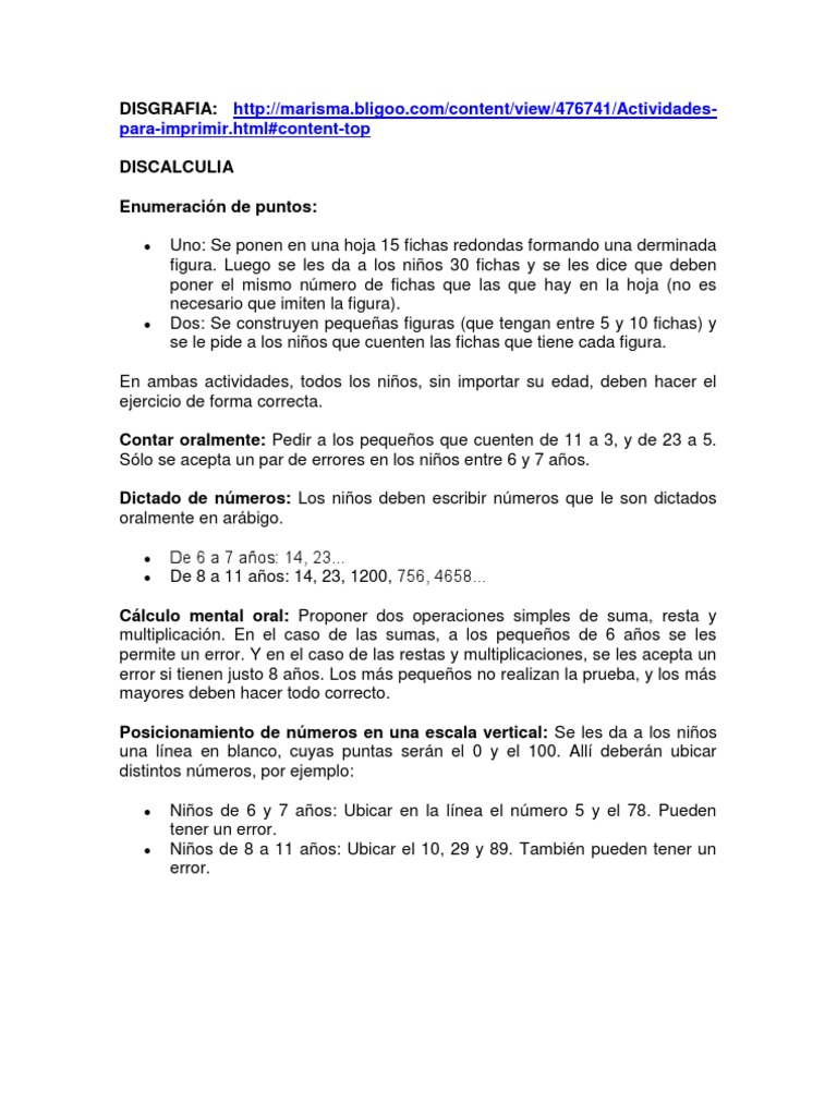 Ejercicios Discalculia | PDF