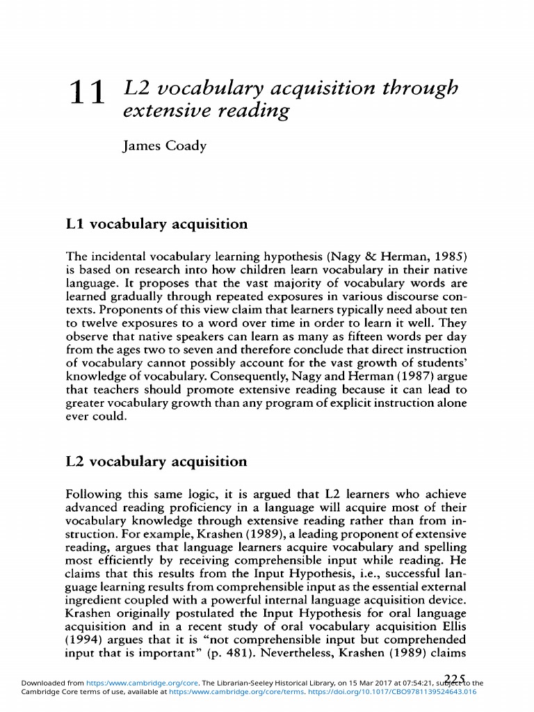 l2 Vocabulary Acquisition Through Extensive Reading | PDF | Vocabulary | Second Language