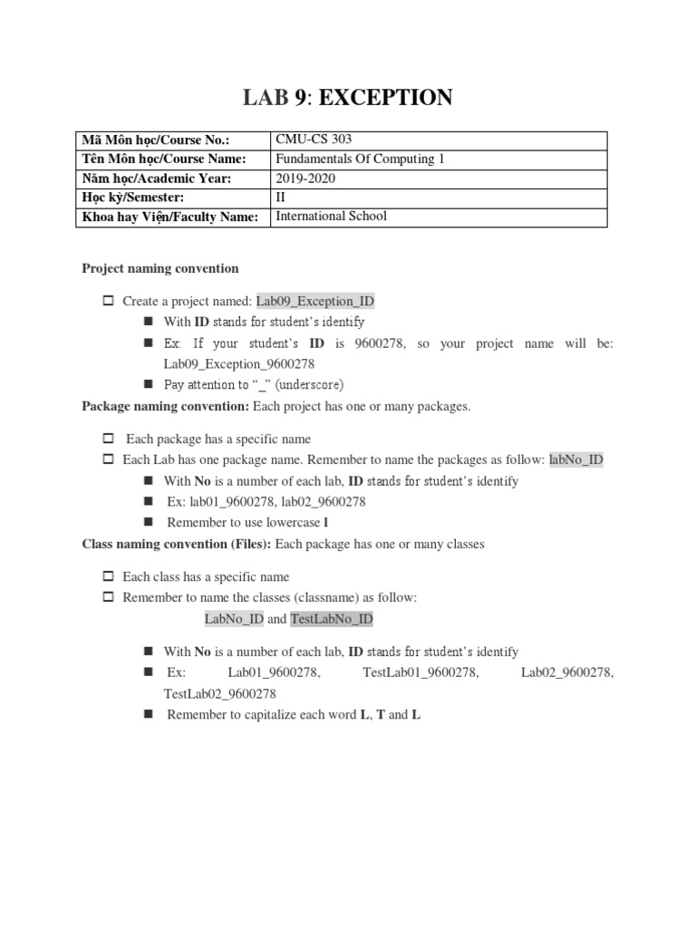 Lab09 Exception Pdf Method Computer Programming Inheritance Object Oriented Programming