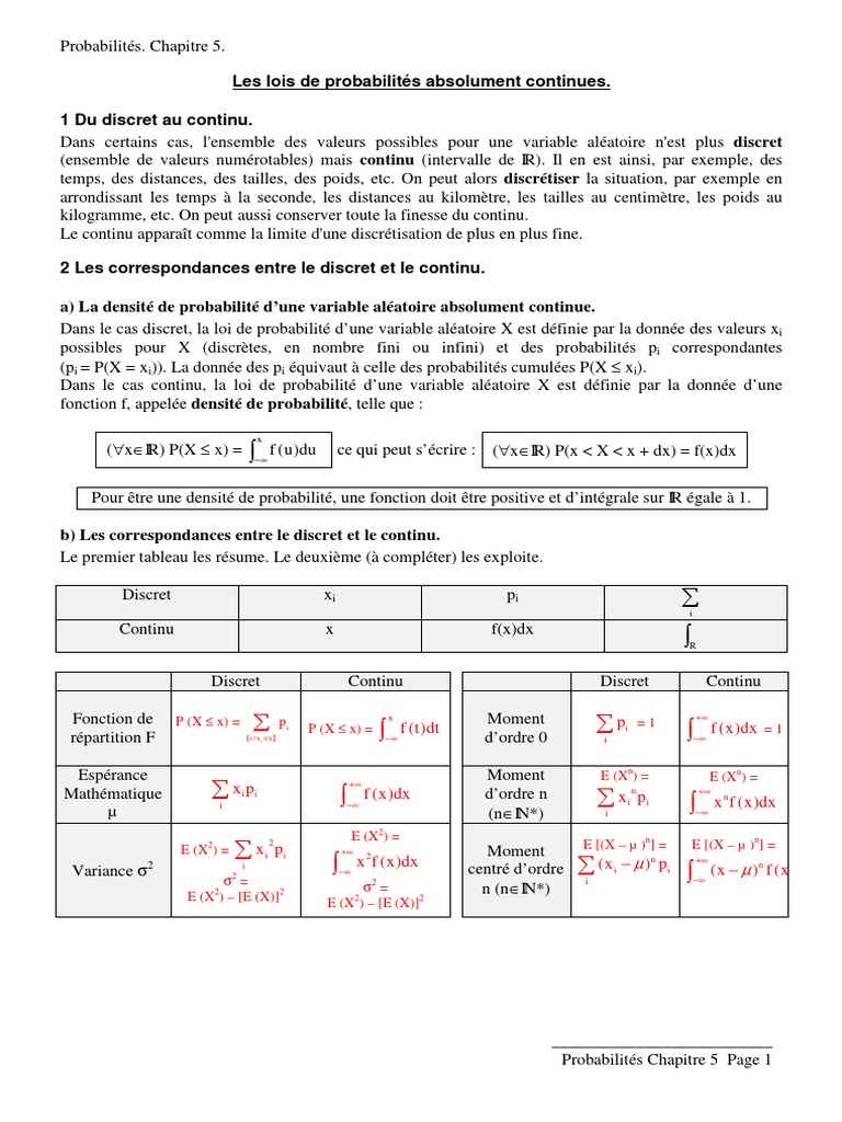 Proba&2 | PDF | Variable aléatoire à densité | Loi de probabilité