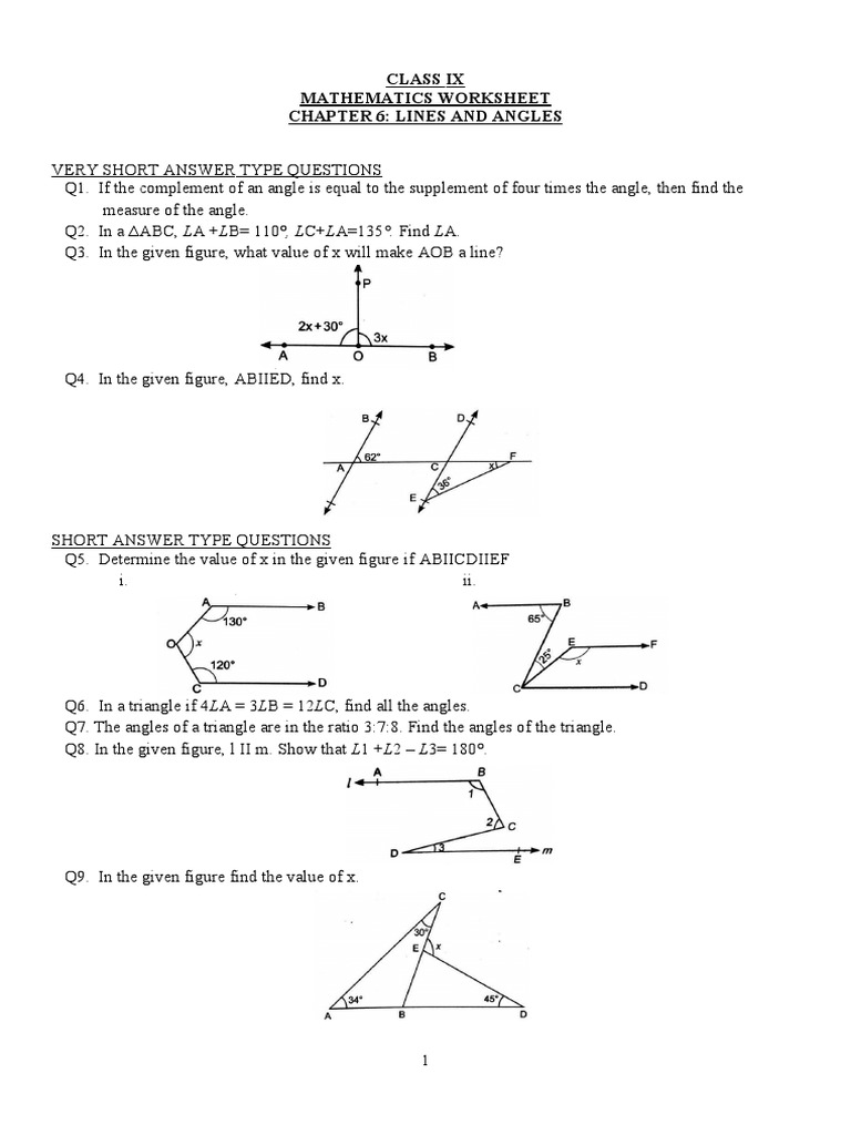 Maths Lines and Angles Class 9 26 04 2019 | PDF