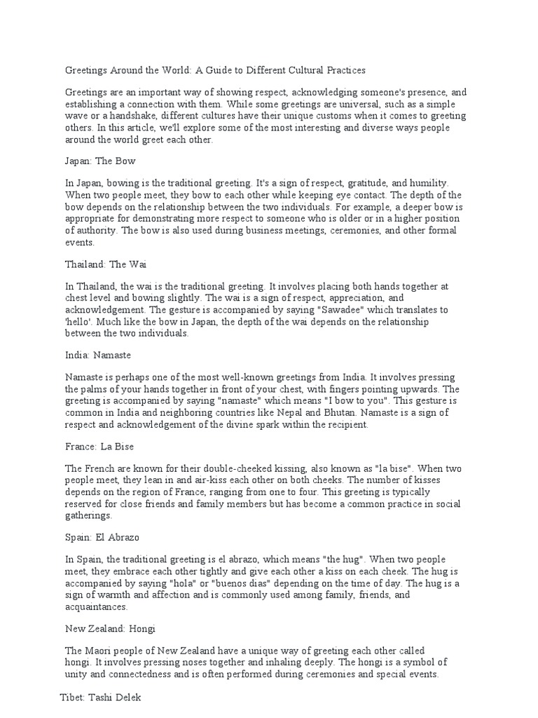 Global Greeting Customs Explained | PDF | Human Communication | Social ...