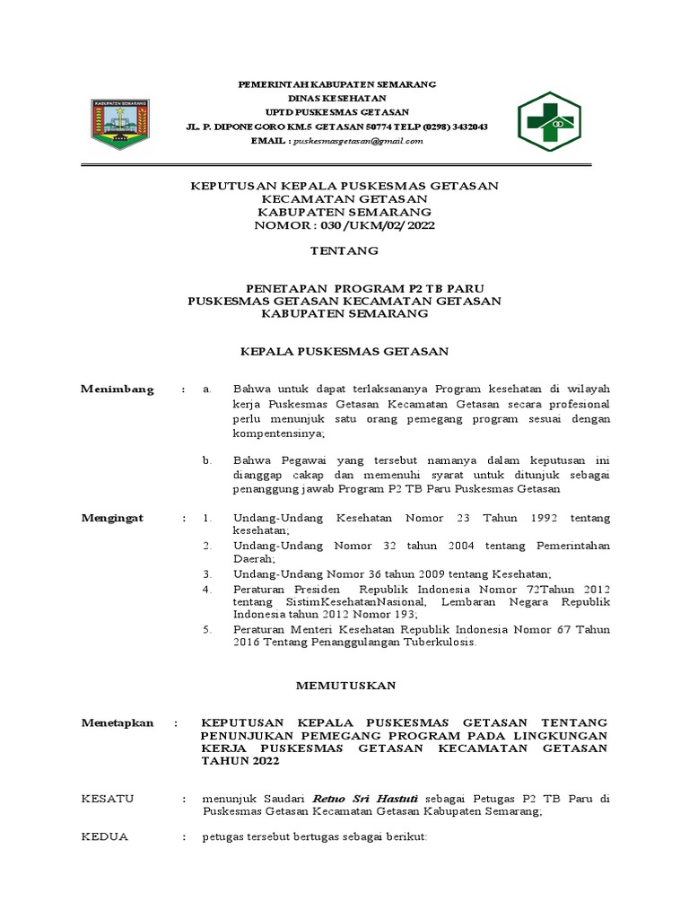 SK Penetapan Program TBC 2022 | PDF