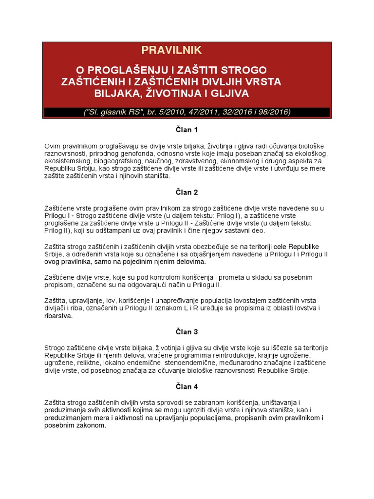 ZasticeneVrste Pravilnik | PDF