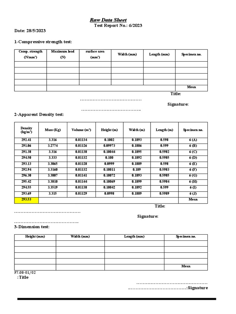 Raw Data Sheet 6-2023 | PDF | Quantity | Metrology